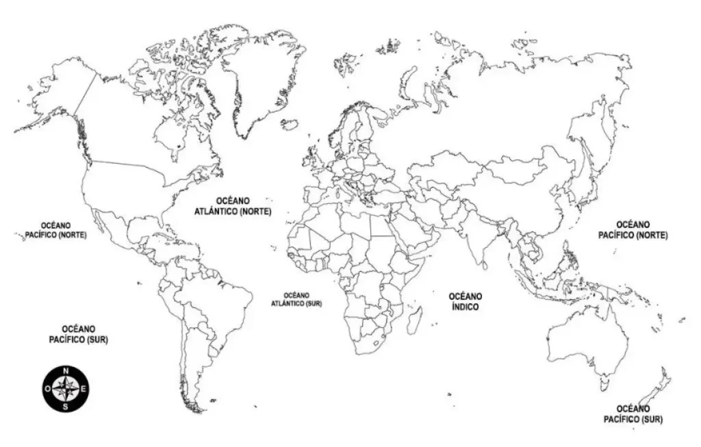 Descarga Planisferios con División Política y Nombres para Imprimir en PDF